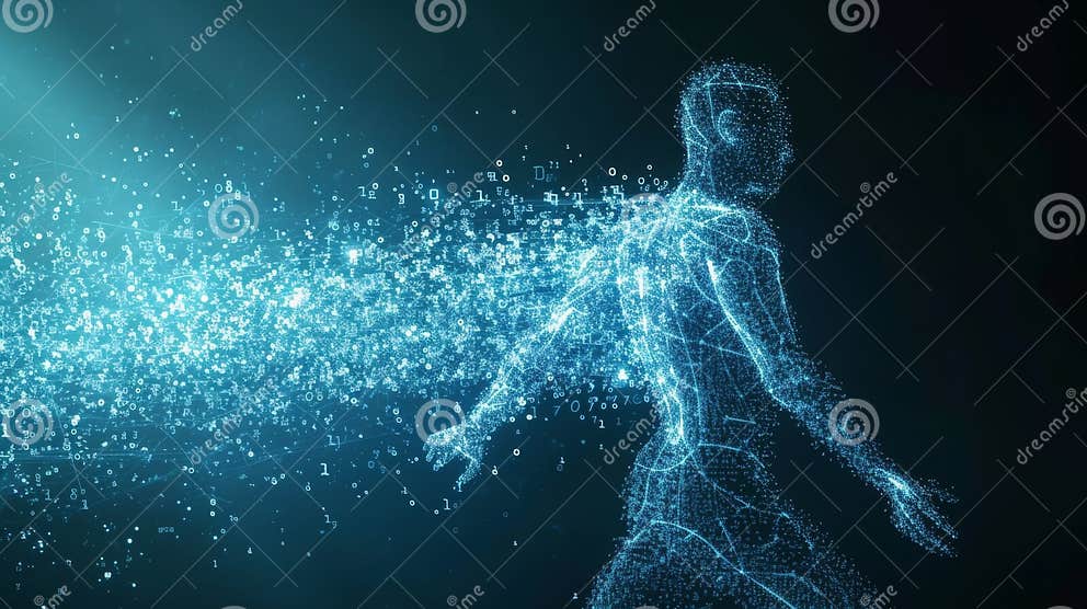 Digital Human Figure Dissolving into Data Particles Stock Image - Image ...