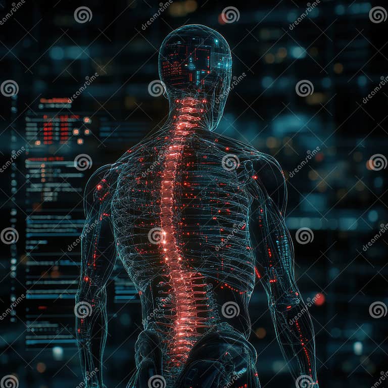 A Digital Human Figure with a Glowing, Enhanced Spine Interface ...