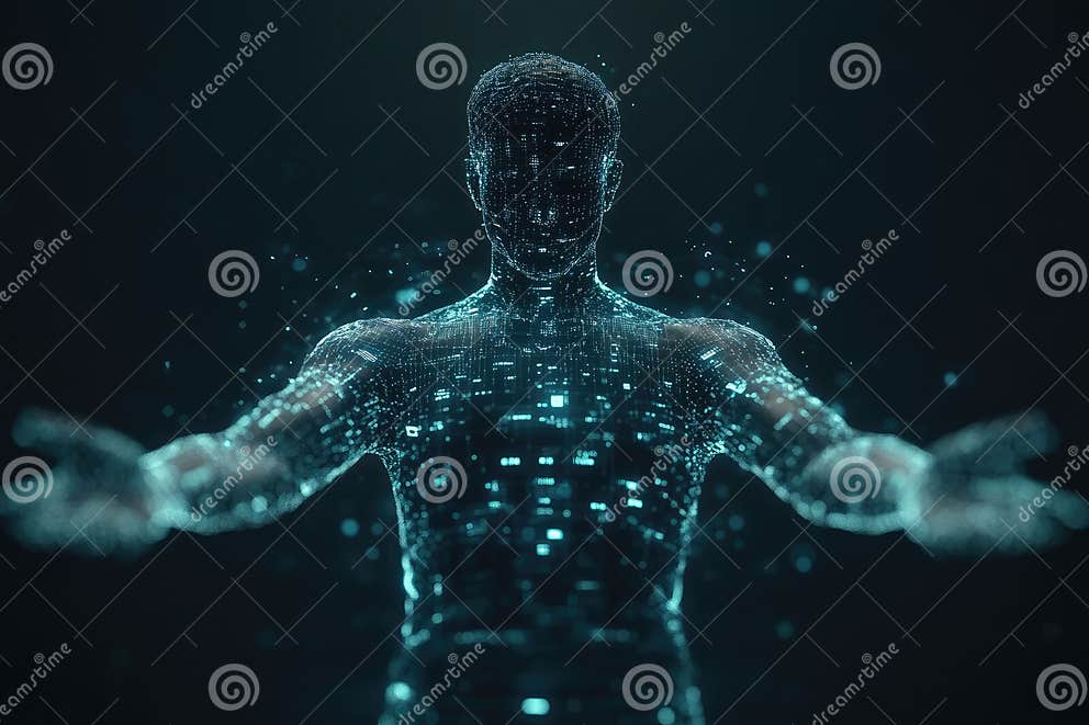 Digital Human Figure Surrounded by Abstract Elements Stock Illustration ...