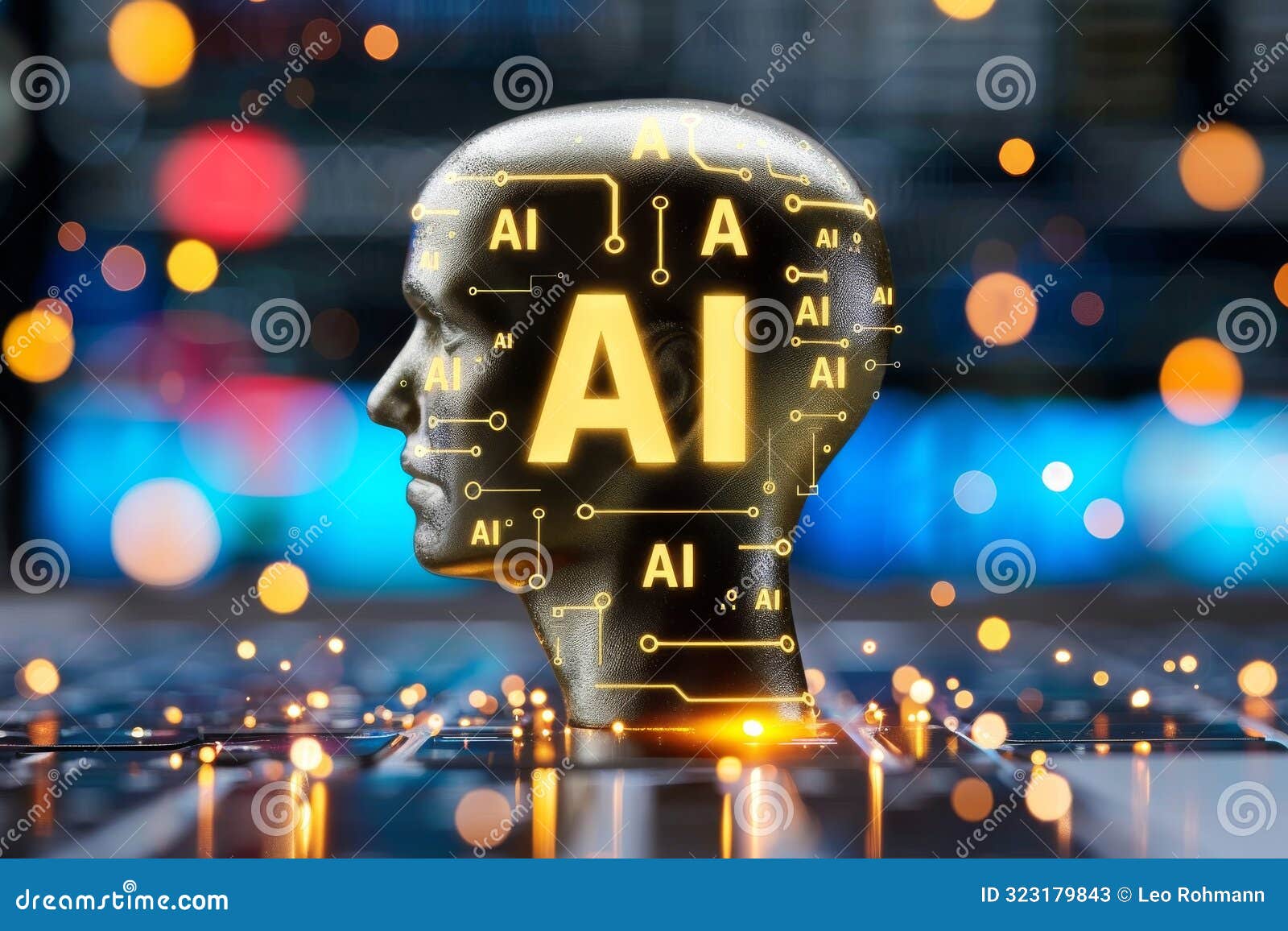 Digital Human Head with AI Labels and Neural Network Connections Stock ...