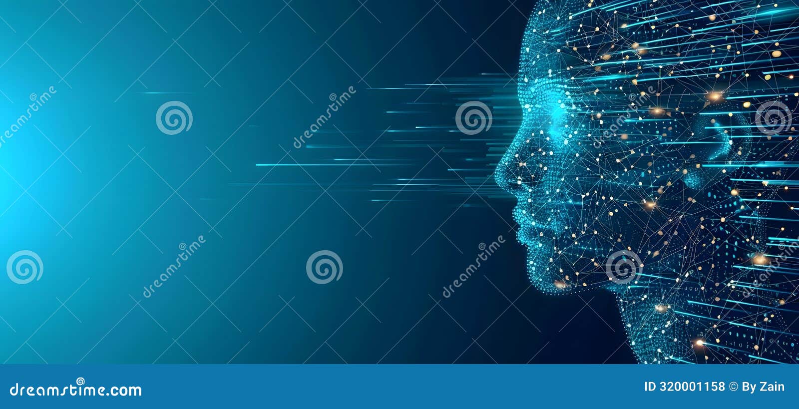 Digital Human Head with Binary Data Flow and Circuitry Concept, Big ...