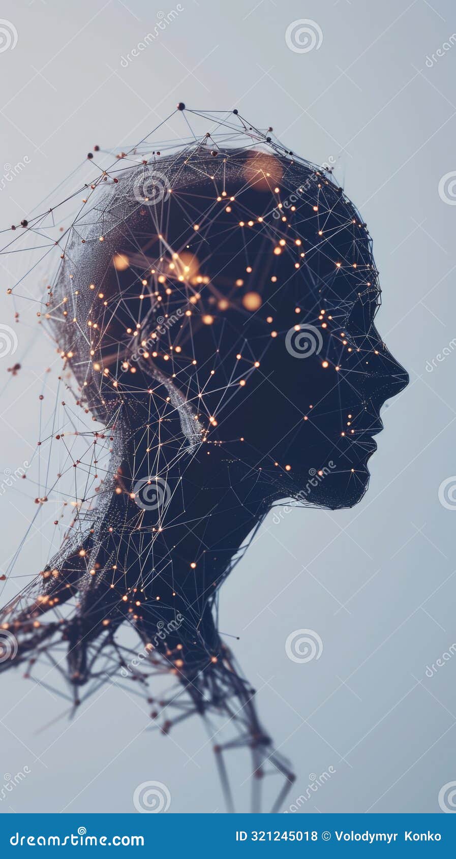 Digital Human Head with Neural Network Connections, Futuristic ...