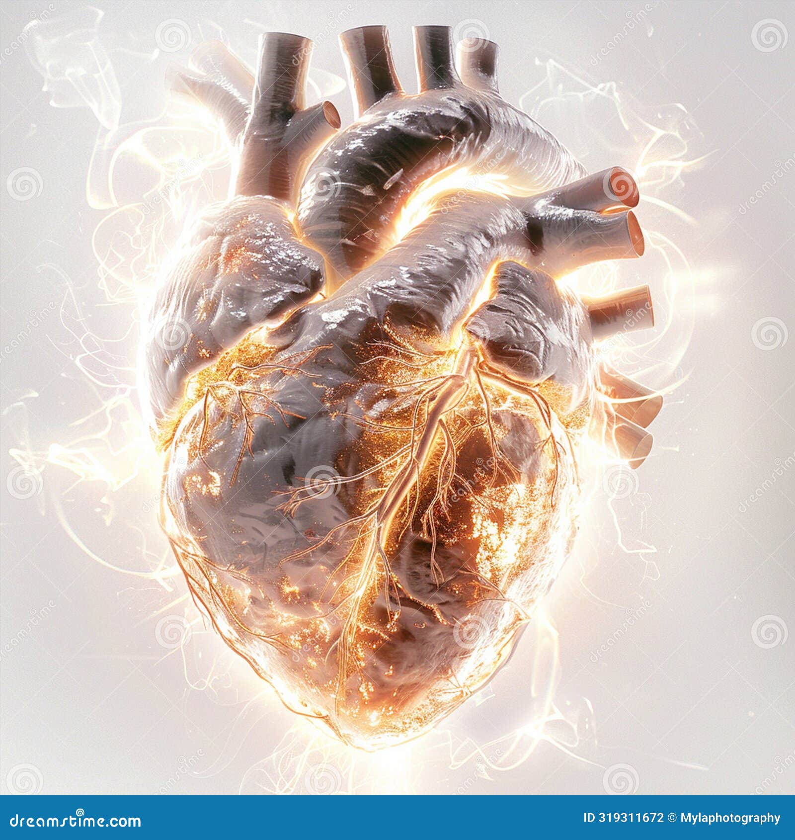 Digital Human Heart Isolated on a Solid Color Background Stock ...