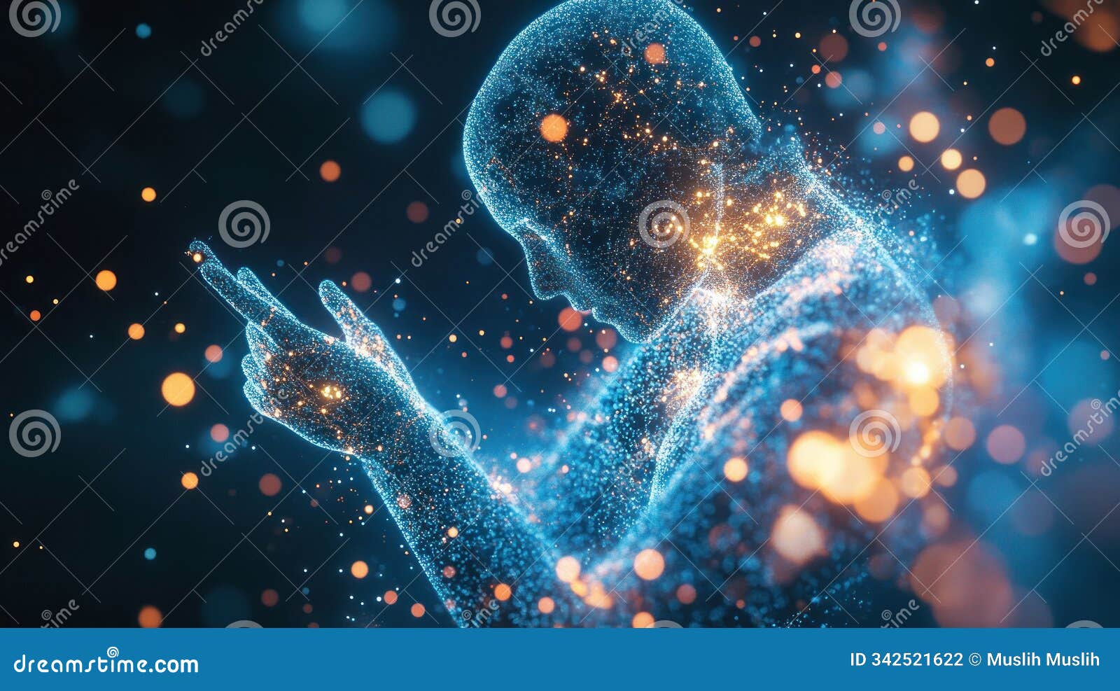 Digital Human Made of Light Stock Illustration - Illustration of design ...