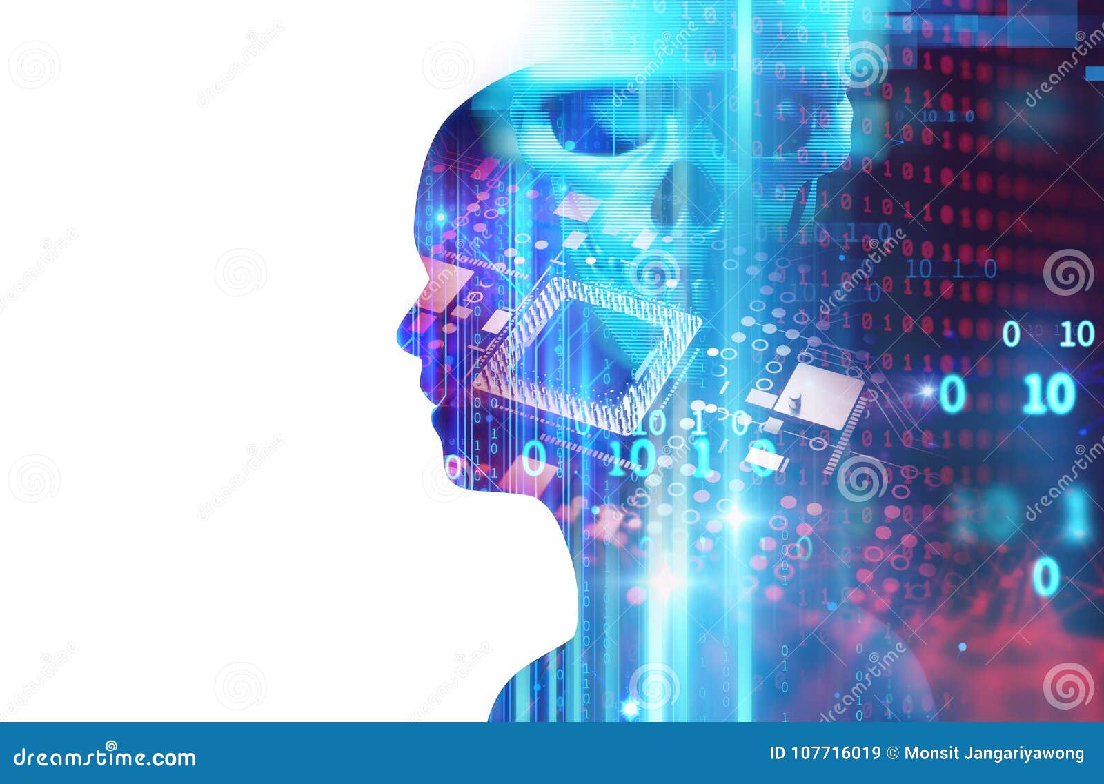 Blue Digital Cyber Skull and Cpu 3d Illustration Stock Illustration ...