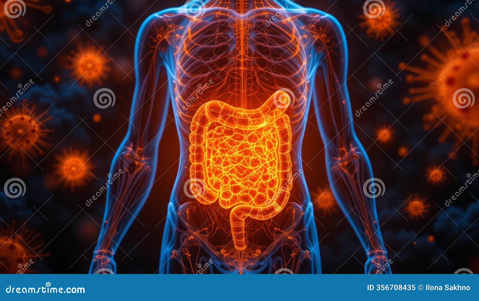 Digital Human Torso with Glowing Digestive System in Orange Hues Stock ...