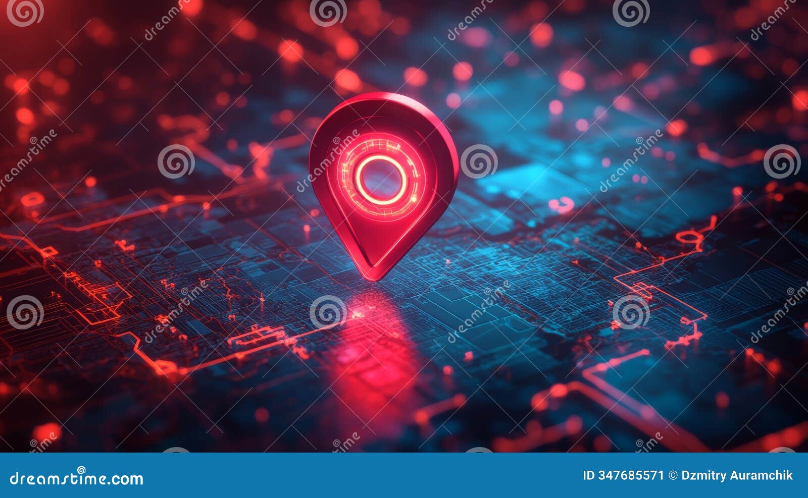 A Digital Icon on a High-tech Map Showing the Exact Location. Stock ...