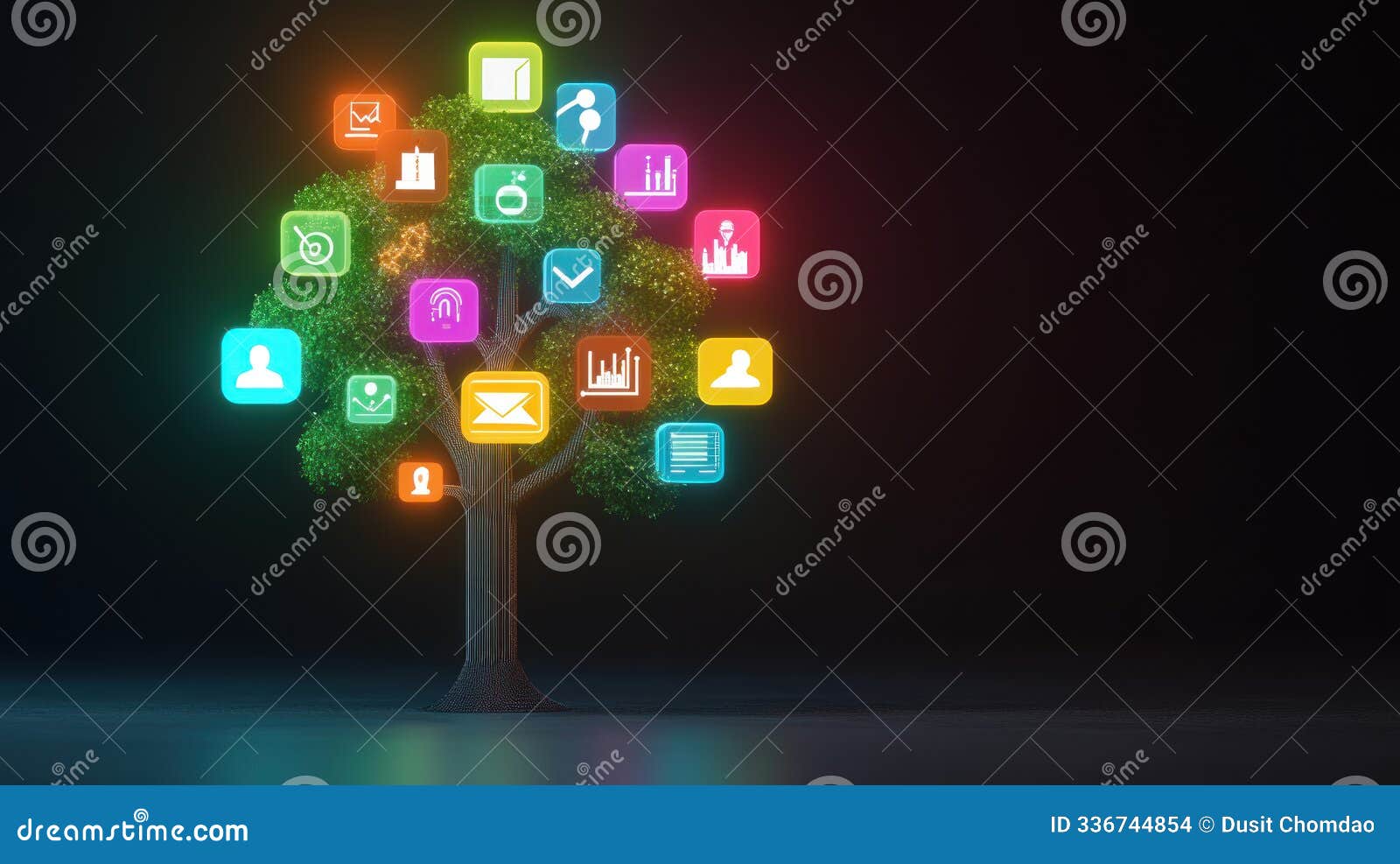 Digital Icons Create Glowing Abstract Tree Symbolizing Growth and ...