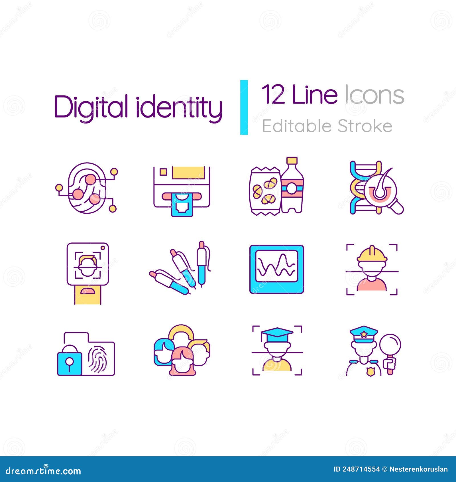 Digital Identity RGB Color Icons Set Stock Vector - Illustration of ...