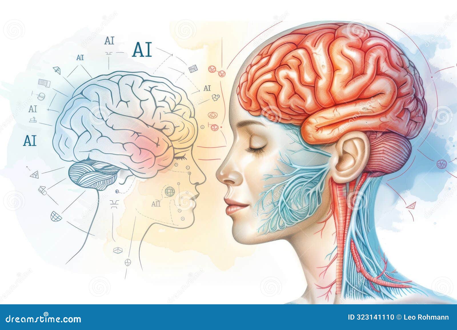 Digital Illustration of AI Brain with Neural Connections, Symbolizing ...