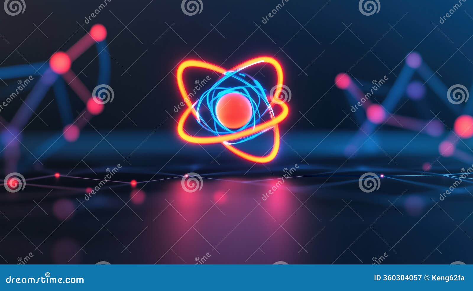 Digital Illustration of Atom with Glowing Electrons and Connections ...