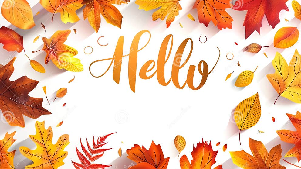 A Digital Illustration of Autumn Leaves Falling Around a White ...