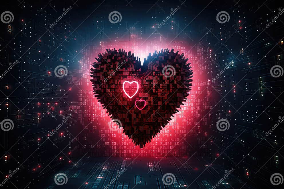 Digital Illustration of Binary Code in a Heart Shape Stock Illustration ...