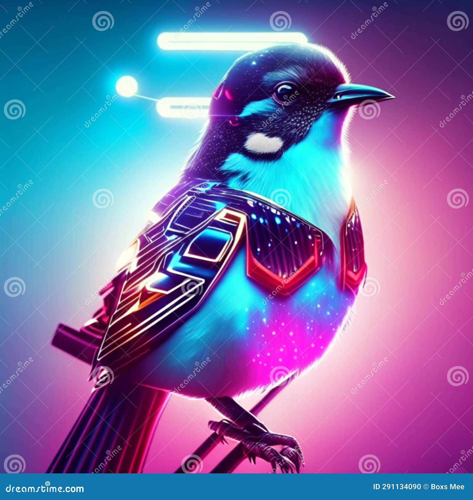 Digital Illustration of a Bird in Neon Light. 3D Rendering Stock ...