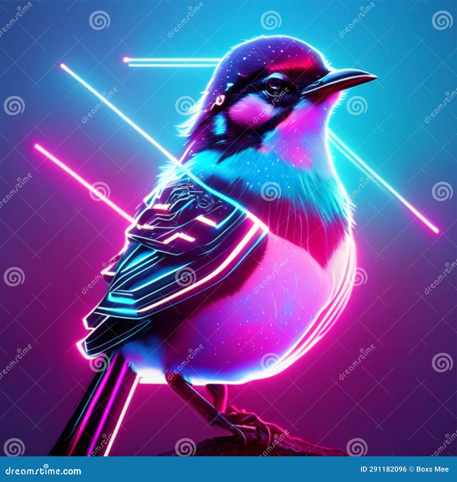 Digital Illustration of a Bird in Neon Light. 3D Rendering Stock ...