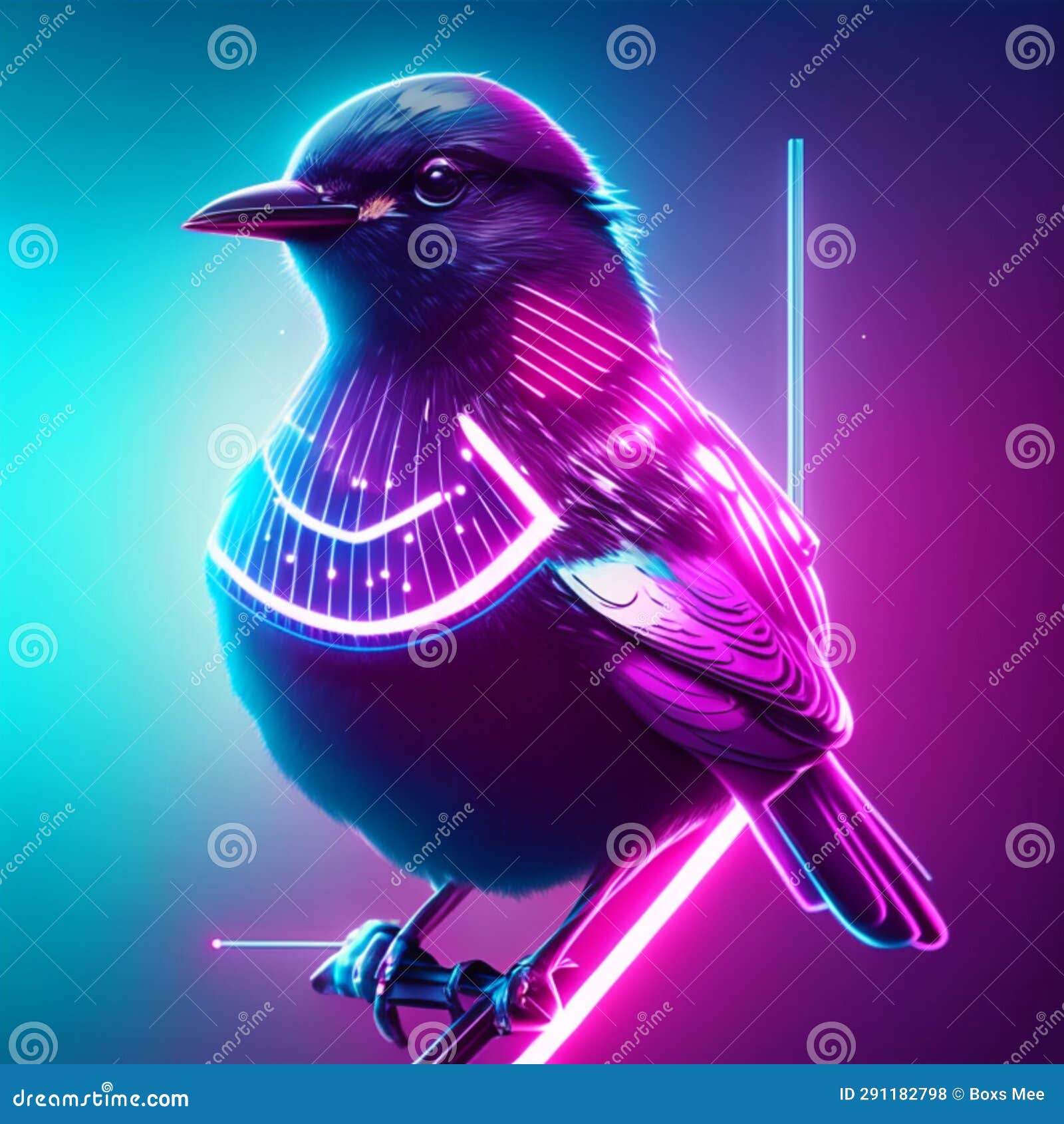 Digital Illustration of a Bird in Neon Light. 3D Rendering Stock ...