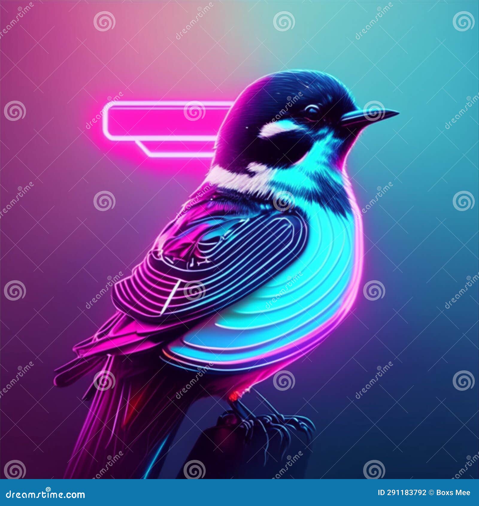 Digital Illustration of a Bird in Neon Light. 3D Rendering Stock ...
