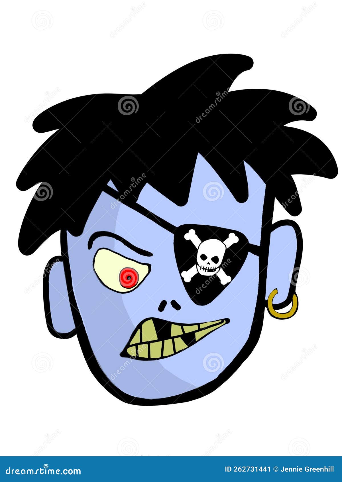Digital Illustration of a Blue Cartoon Pirate with an Eye Patch Stock ...