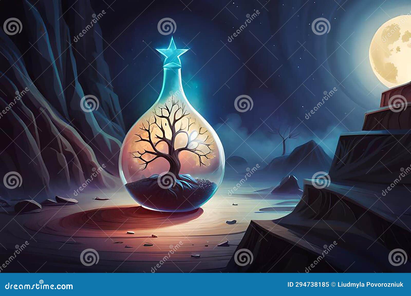 Digital Illustration Of A Bottle Of Magic Potion In A Dark Fantasy ...