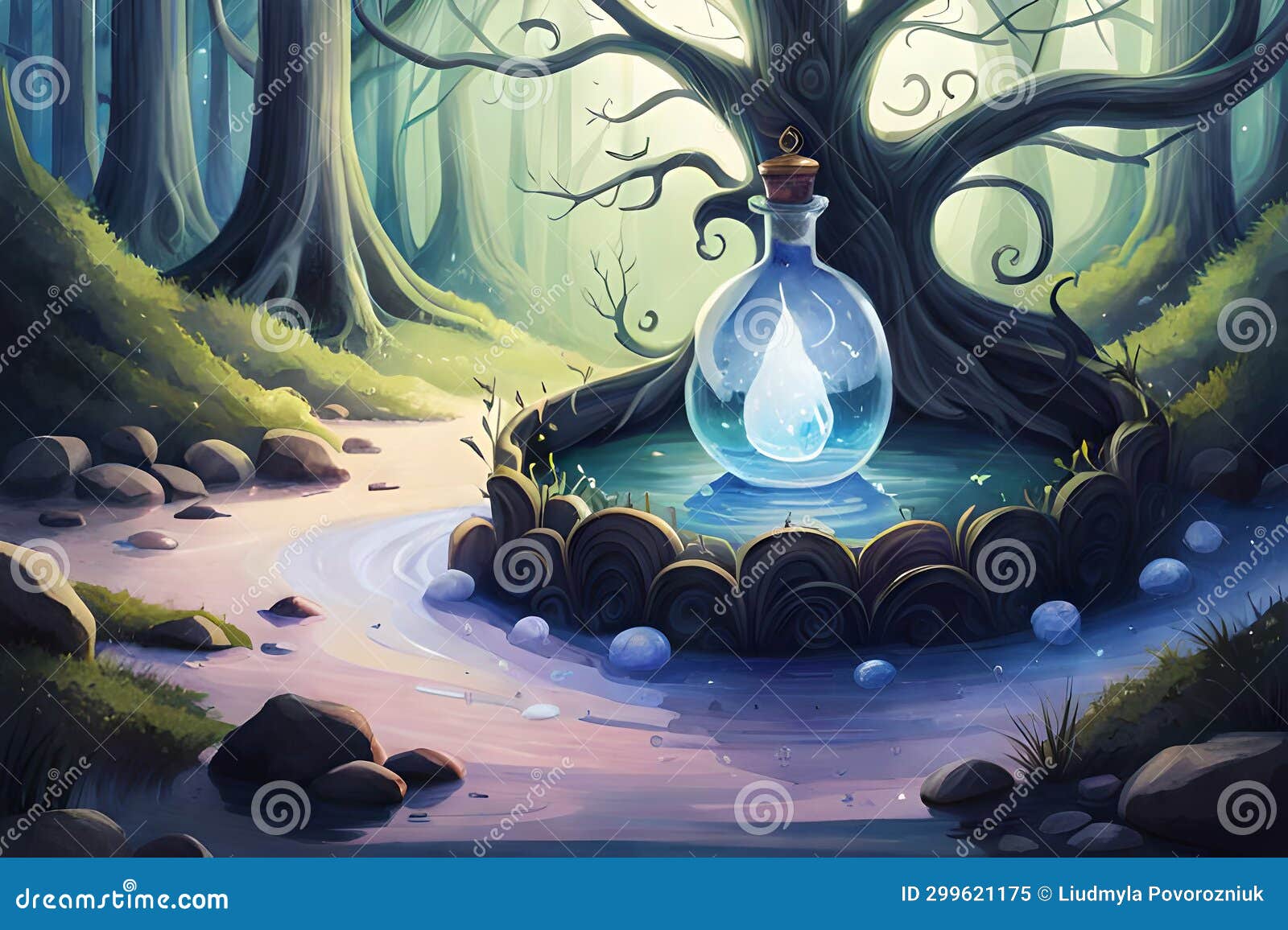 Digital Illustration of a Bottle of Magic Potion in a Dark Fantasy ...