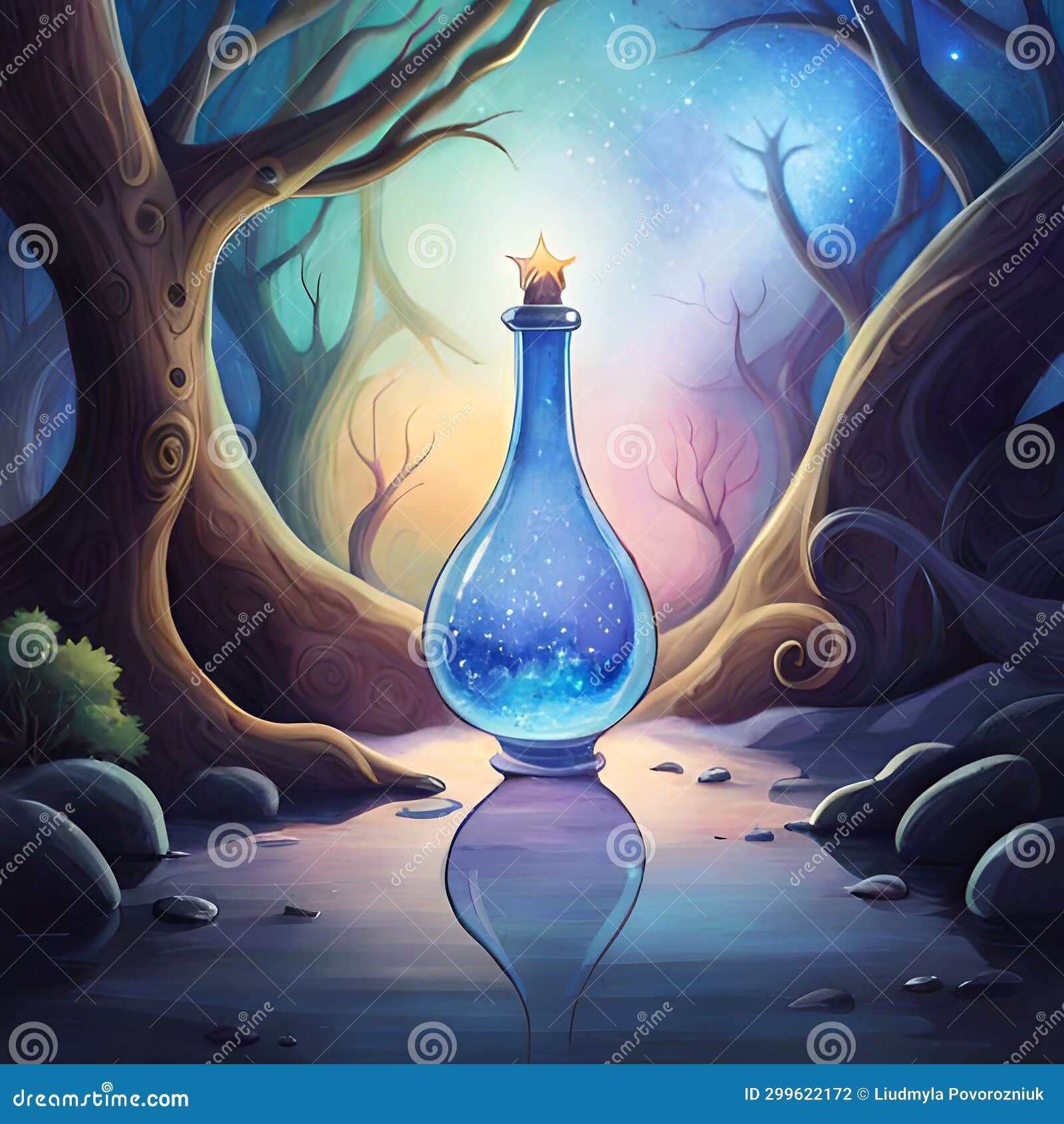 Digital Illustration of a Bottle of Magic Potion in a Dark Fantasy ...