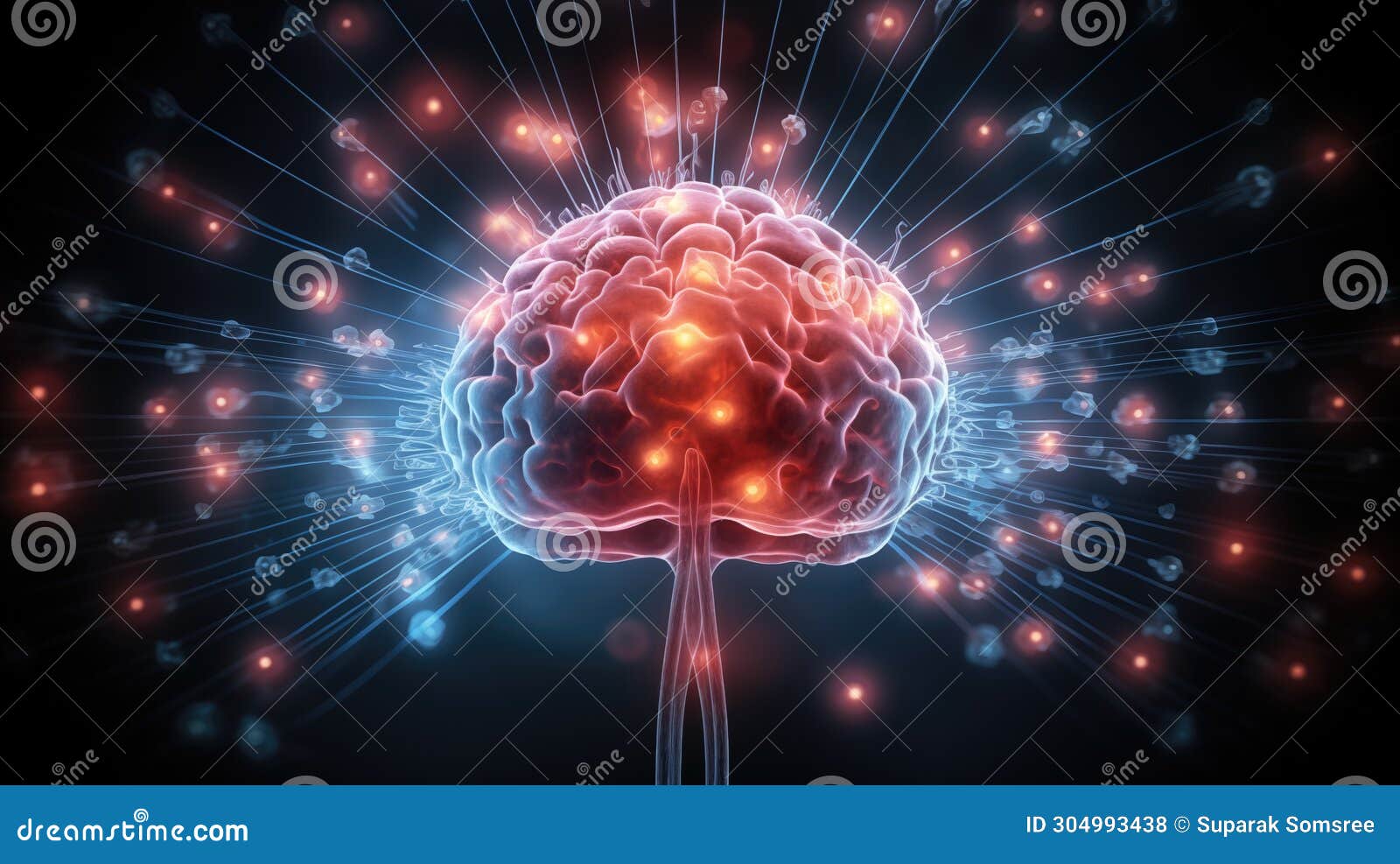 Digital Illustration of Brain in Colour Background, 3D Rendering Stock ...
