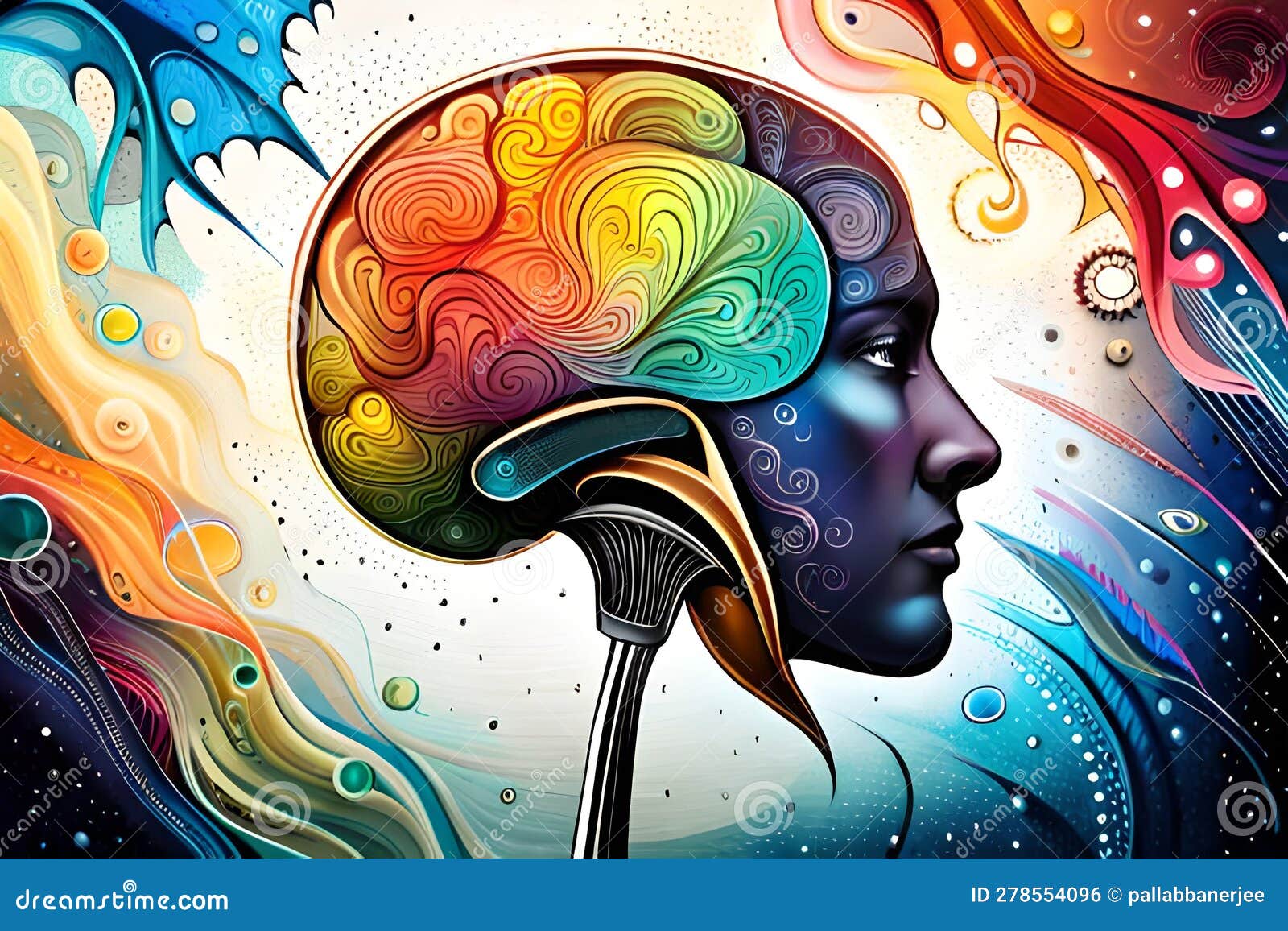 Digital Illustration of Brain in Colour Background with Light Effects ...