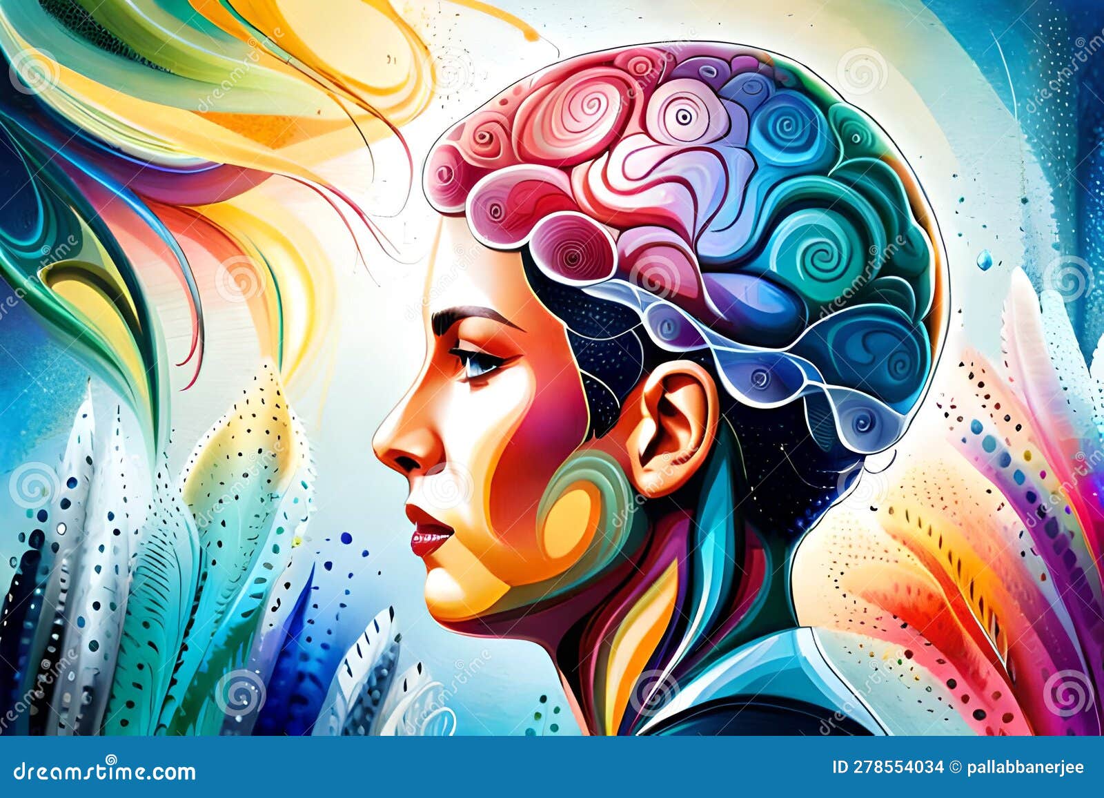 Digital Illustration of Brain in Colour Background with Light Effects ...