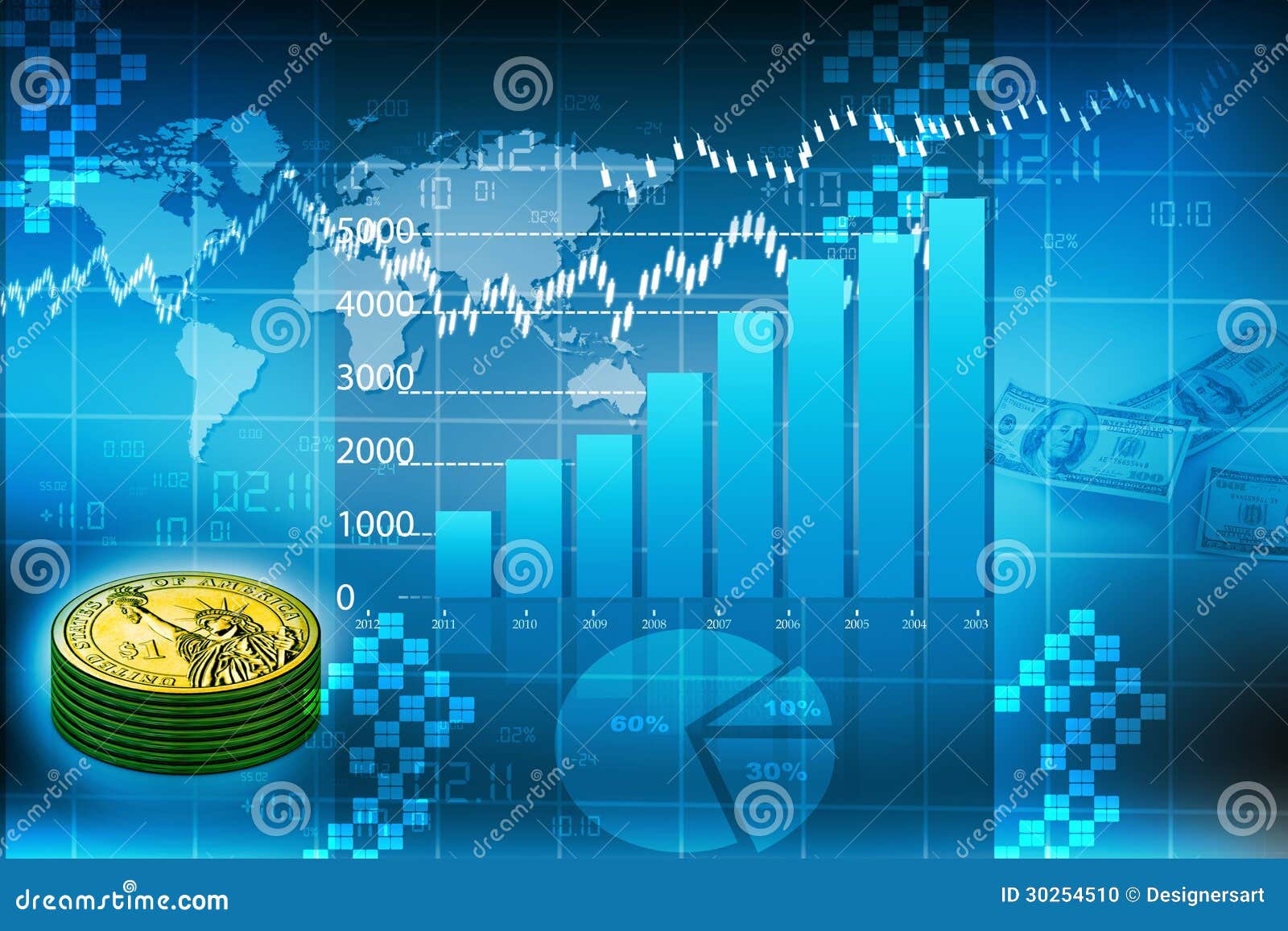 Business chart with dollar stock illustration. Illustration of money ...