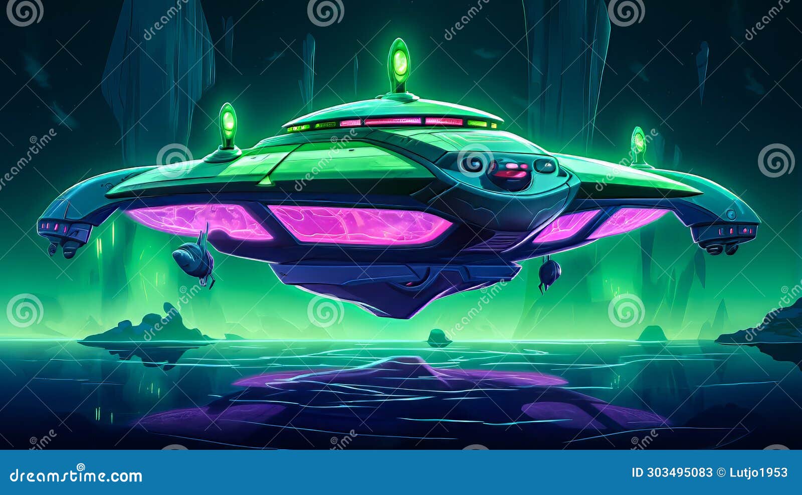 Cartoon Alien Spaceship stock illustration. Illustration of travel ...