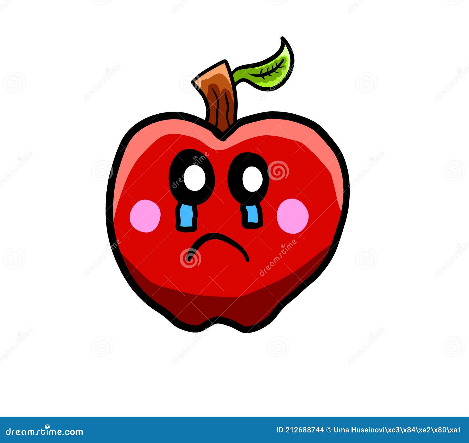 A Cartoon Sad Crying Red Apple Stock Illustration - Illustration of ...