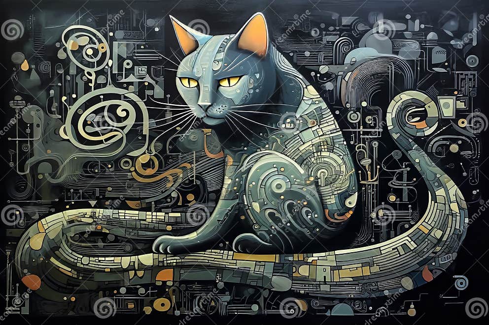 Calligraphy Cat Illustration. Generated Image. Stock Illustration ...