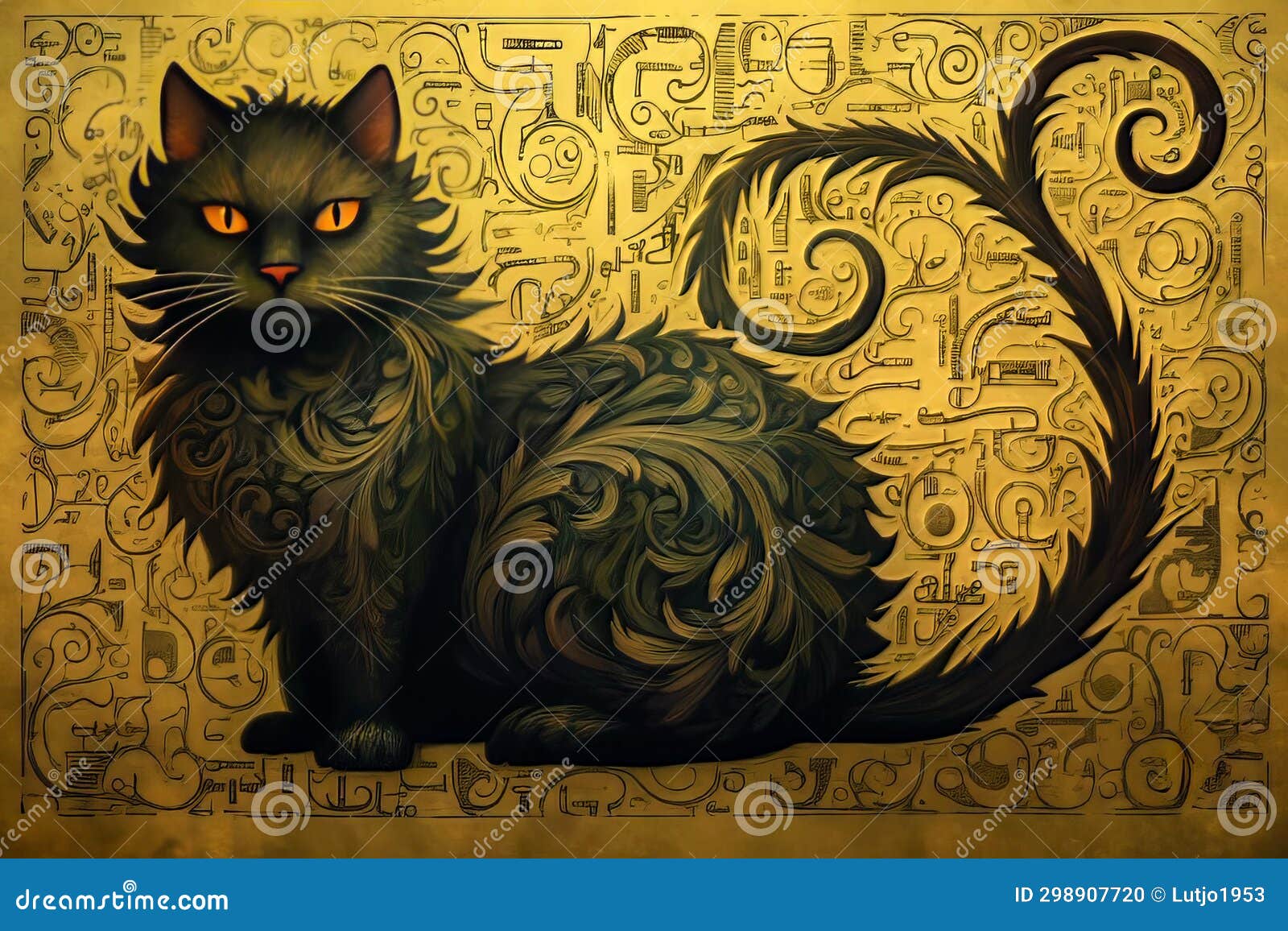 Calligraphy Cat Illustration. Generated Image. Stock Illustration ...