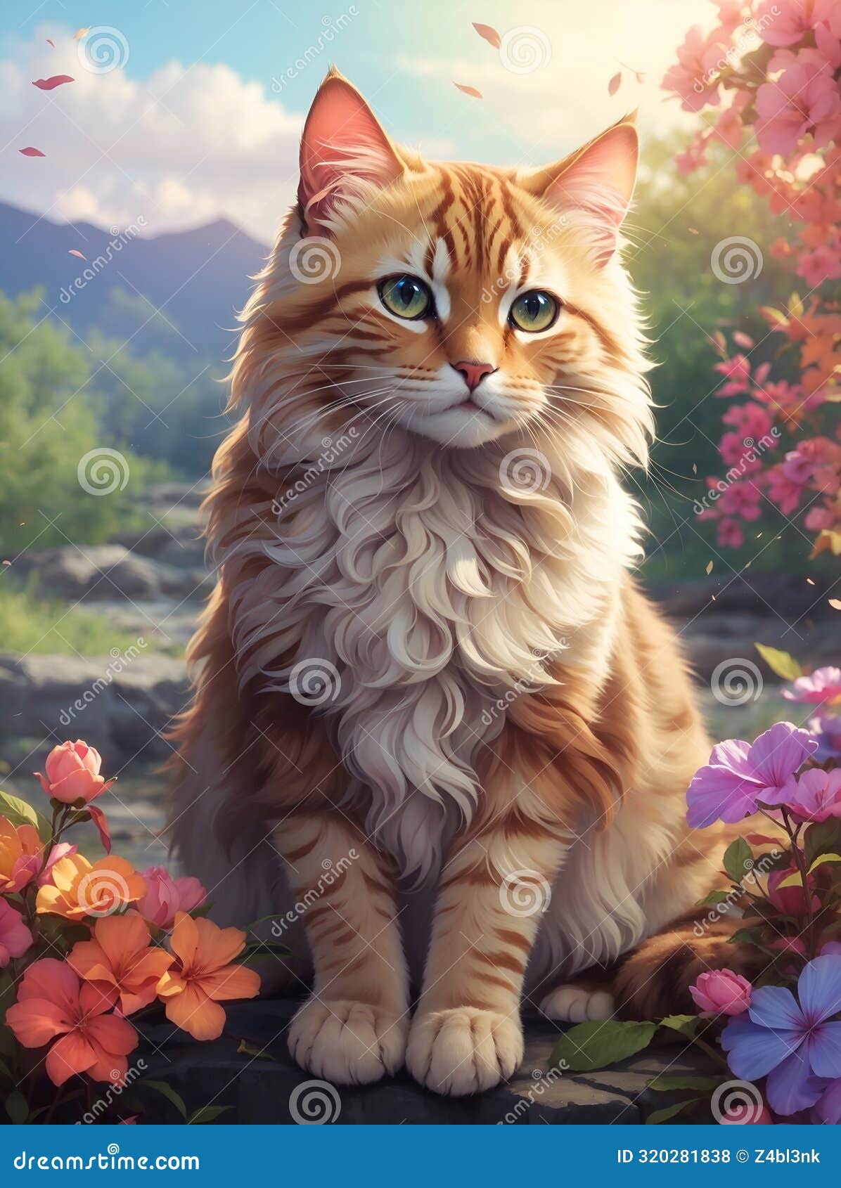 Digital Illustration of a Charming Cat with a Beautiful Fur Color ...