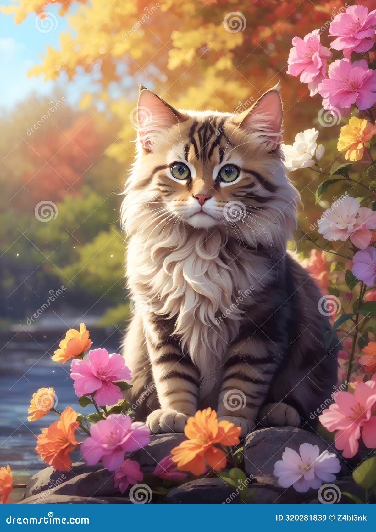 Digital Illustration of a Charming Cat with a Beautiful Fur Color ...