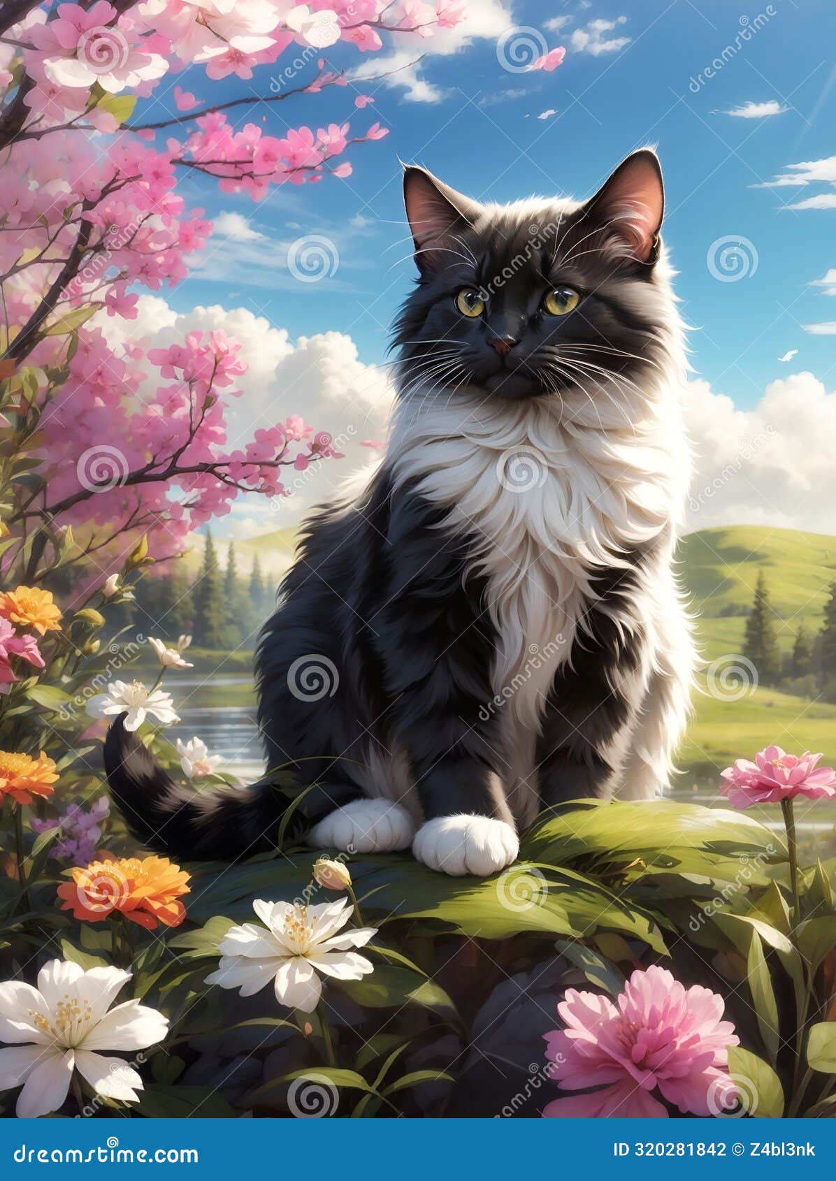 Digital Illustration of a Charming Cat with a Beautiful Fur Color ...