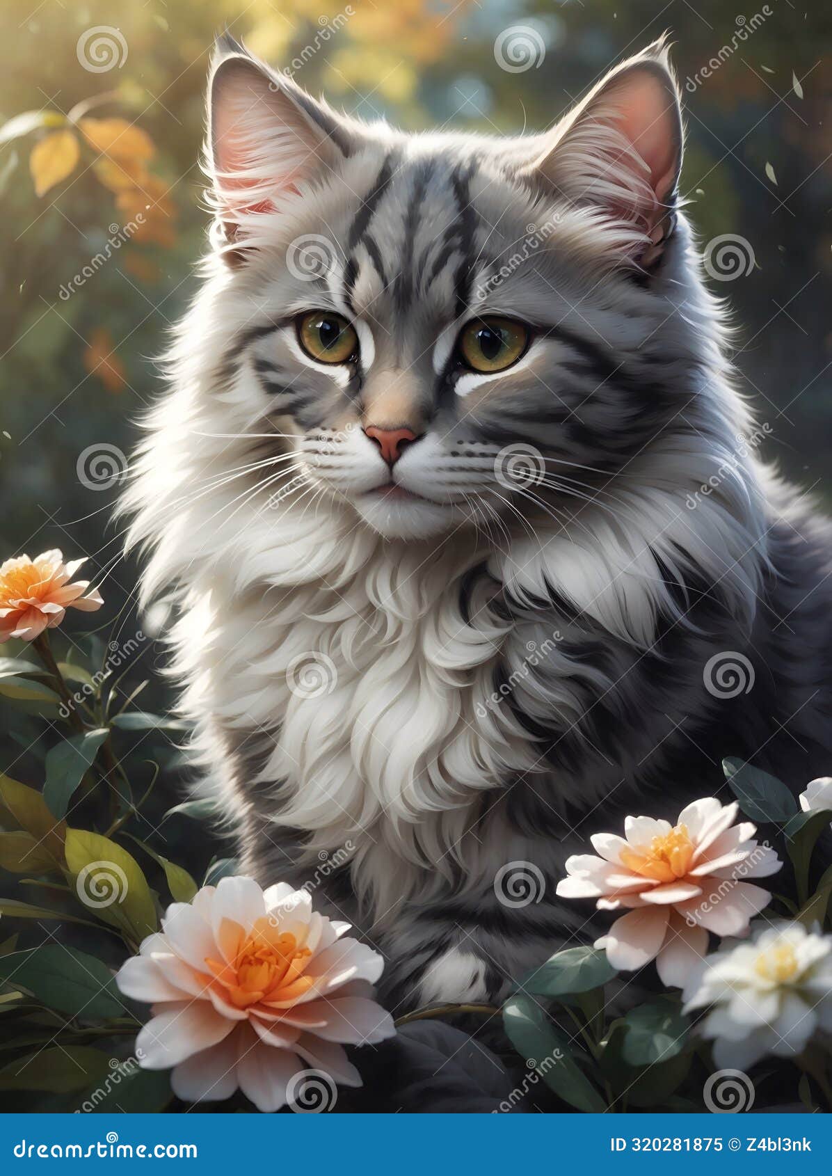Digital Illustration of a Charming Cat with a Beautiful Fur Color ...