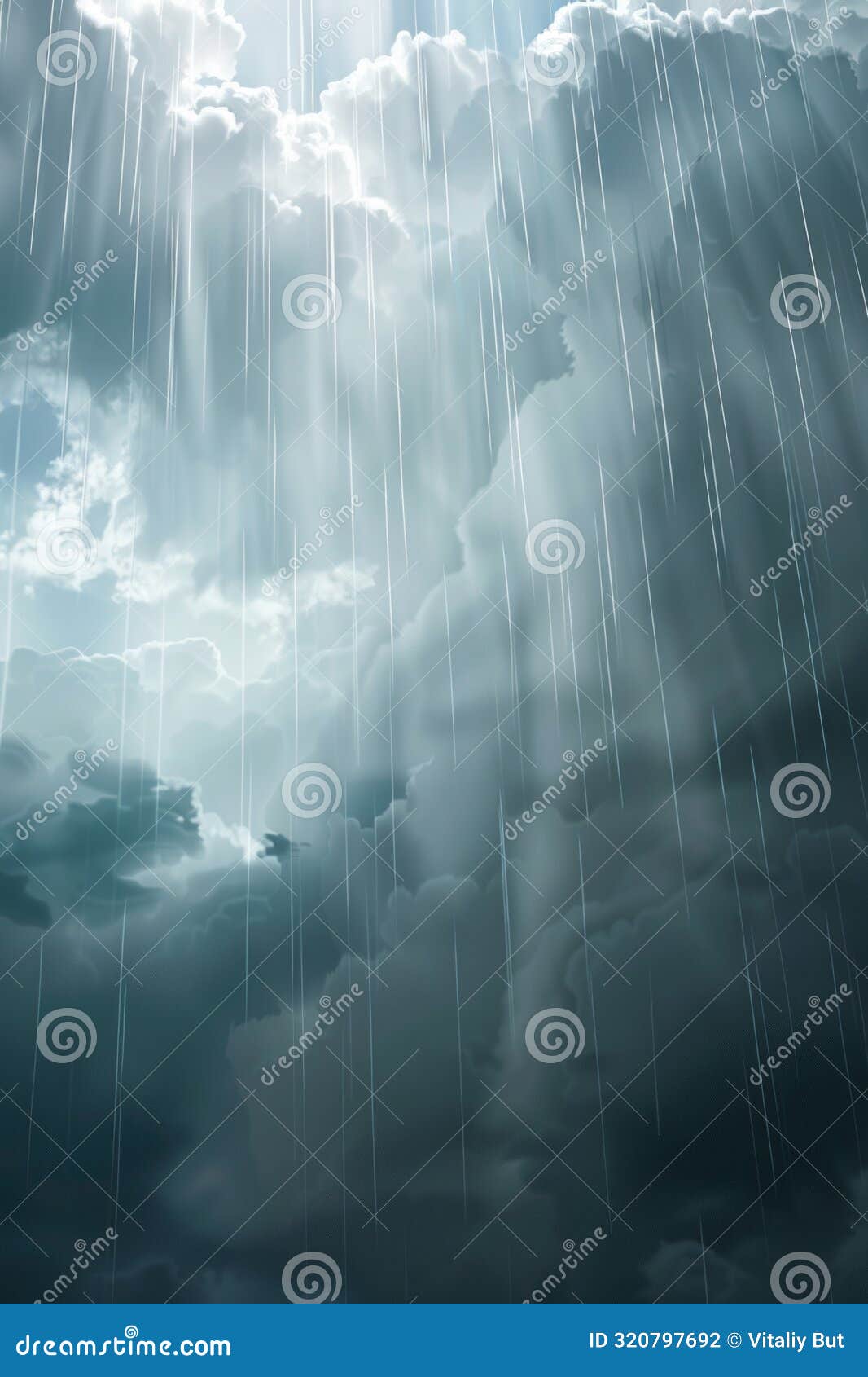 A Digital Illustration of a Cloudy Sky with Rain Falling from the ...