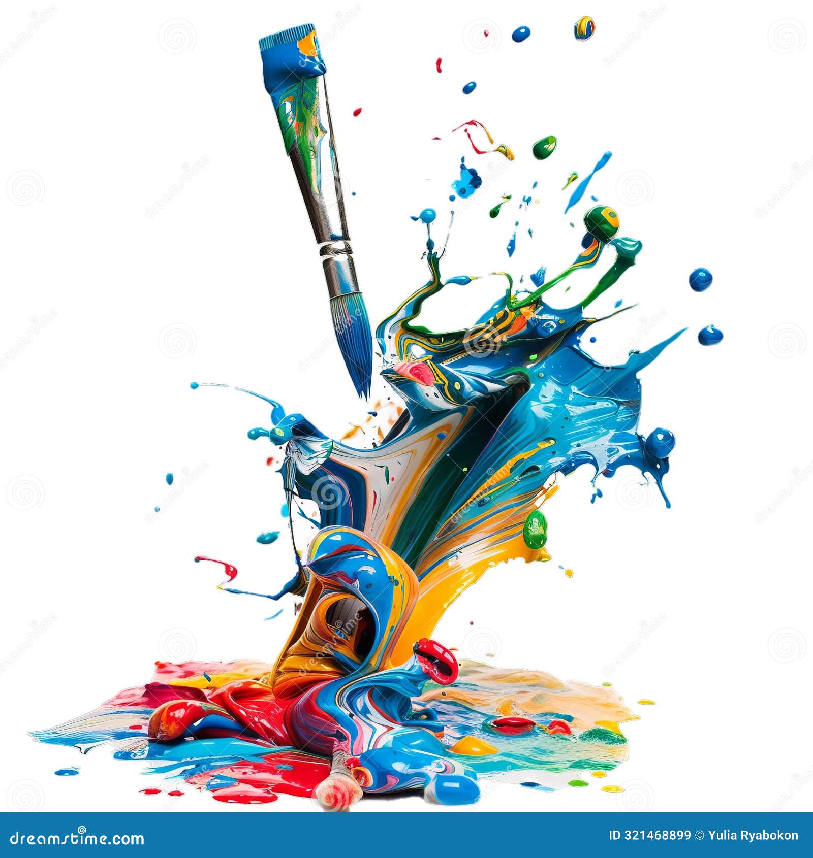 Digital Illustration of Colorful Paint Exploding from a Paintbrush on a ...