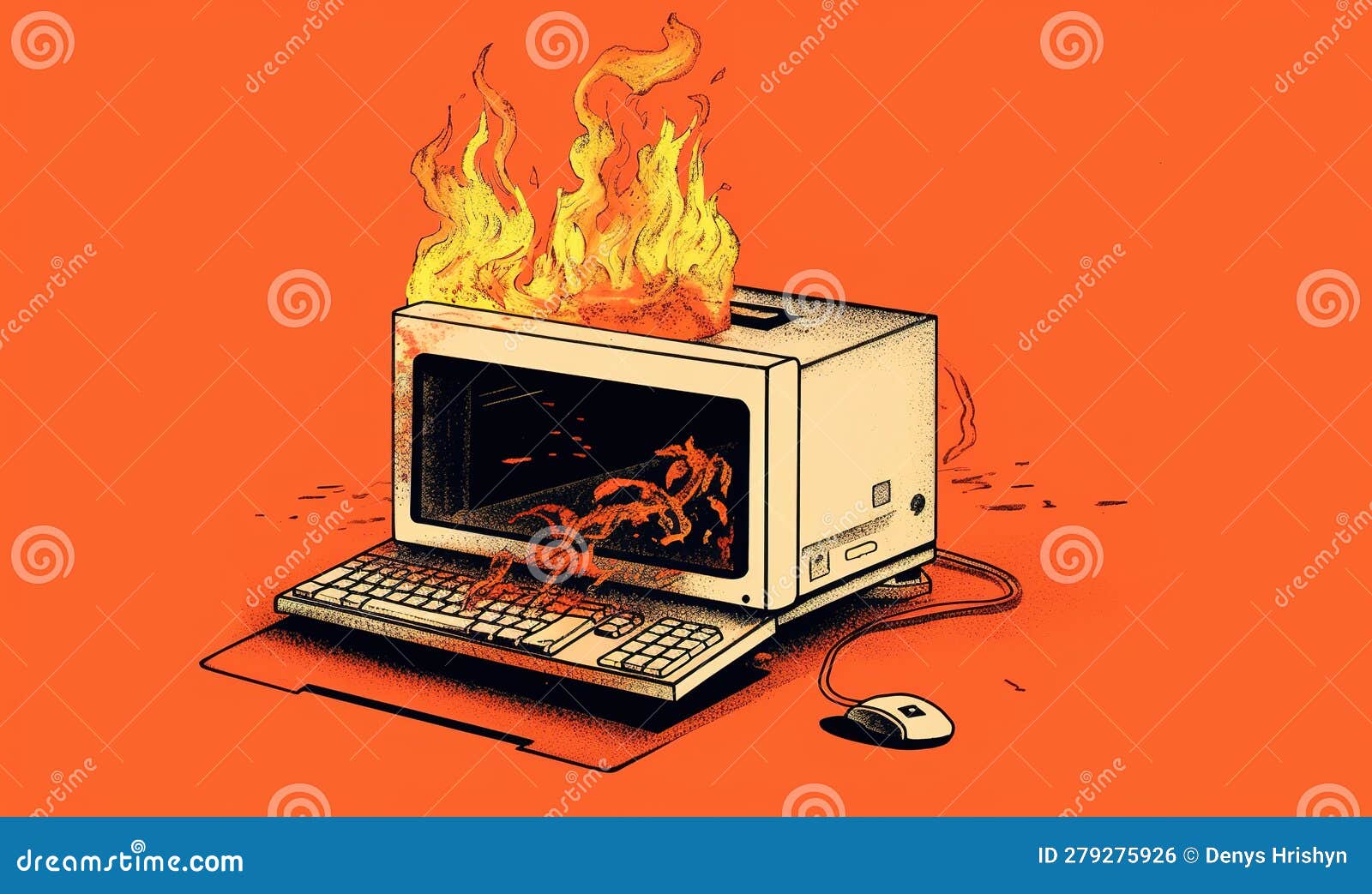 A Digital Illustration of a Computer on Fire Stock Illustration ...