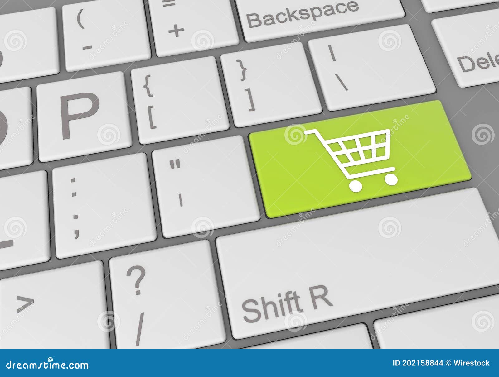 Digital Illustration of a Computer Keyboard with a Green Cart Button ...