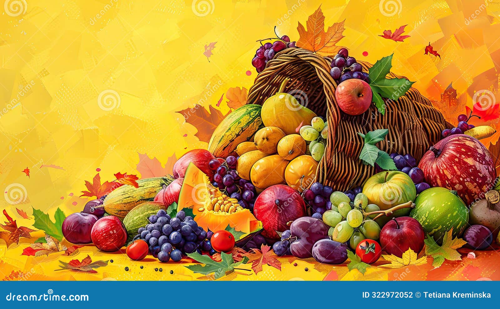 Digital Illustration of a Cornucopia Filled with Fruits and Vegetables ...