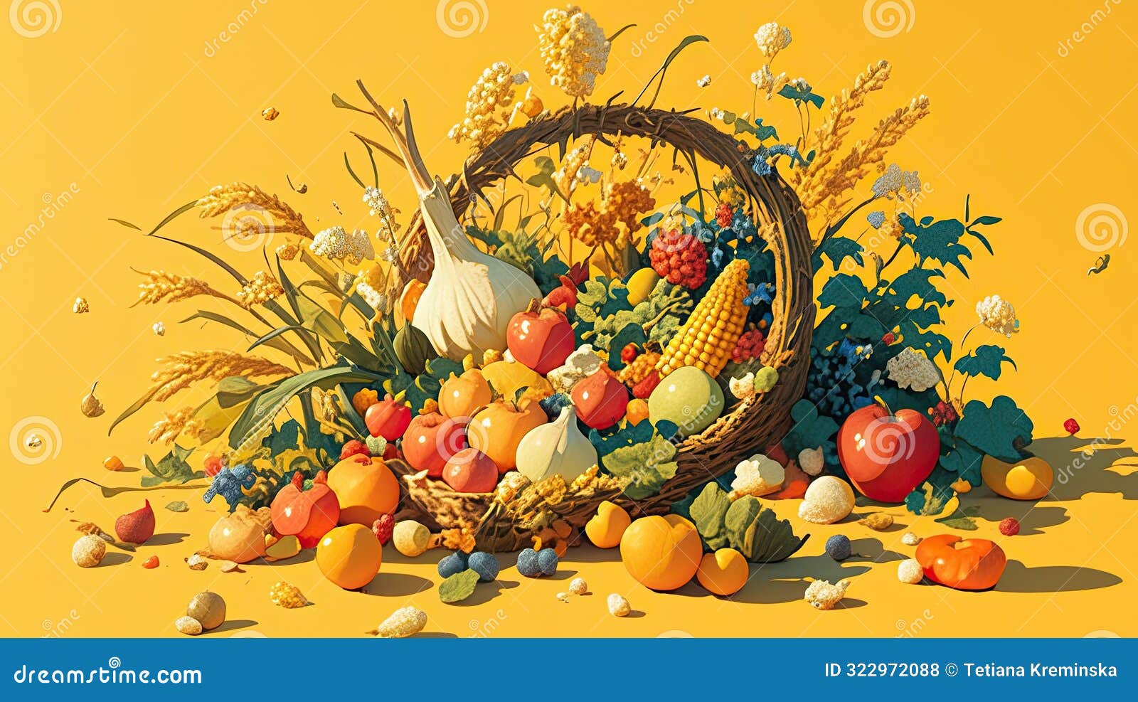Digital Illustration of a Cornucopia Filled with Fruits and Vegetables ...