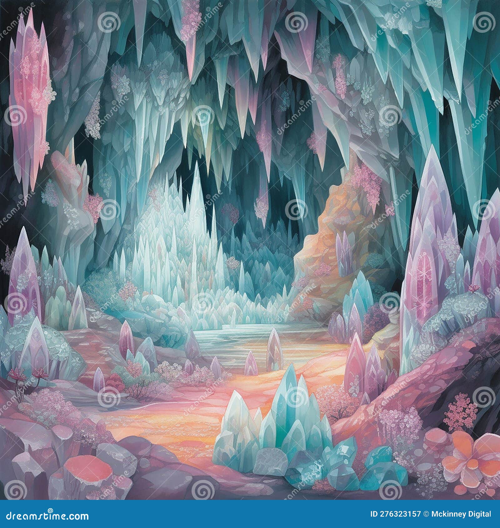 Cave Scenery Filled with Beautiful Crystals. Created Using Ai ...