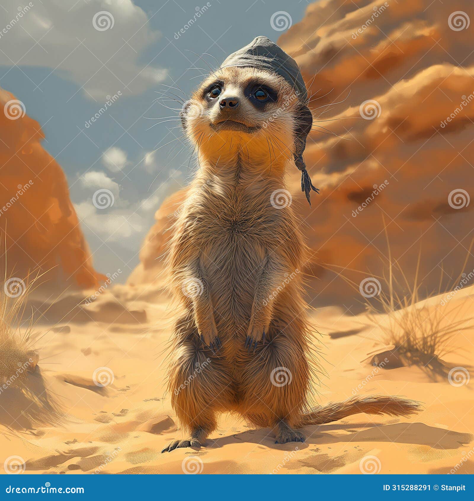 A Digital Illustration of a Curious Funny Meme Meerkat with Hat ...