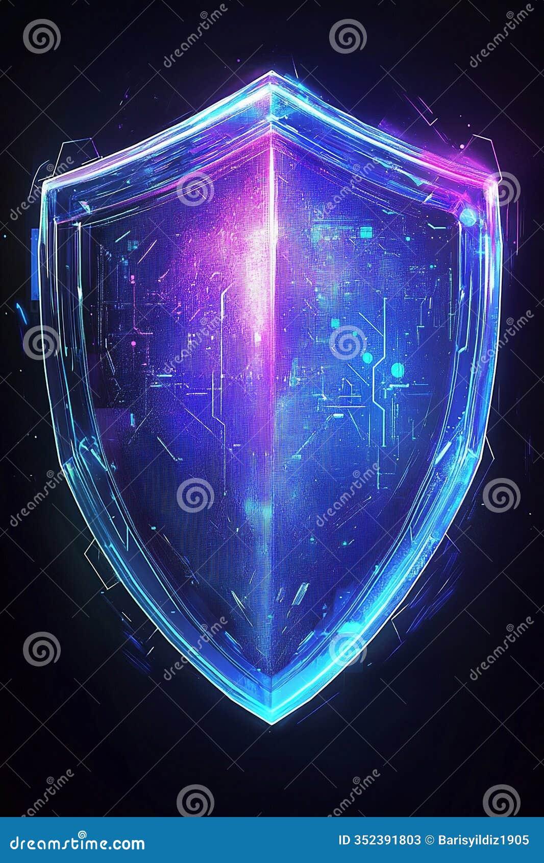 Digital Illustration of Cyber Security Shield with MicroChip Like ...