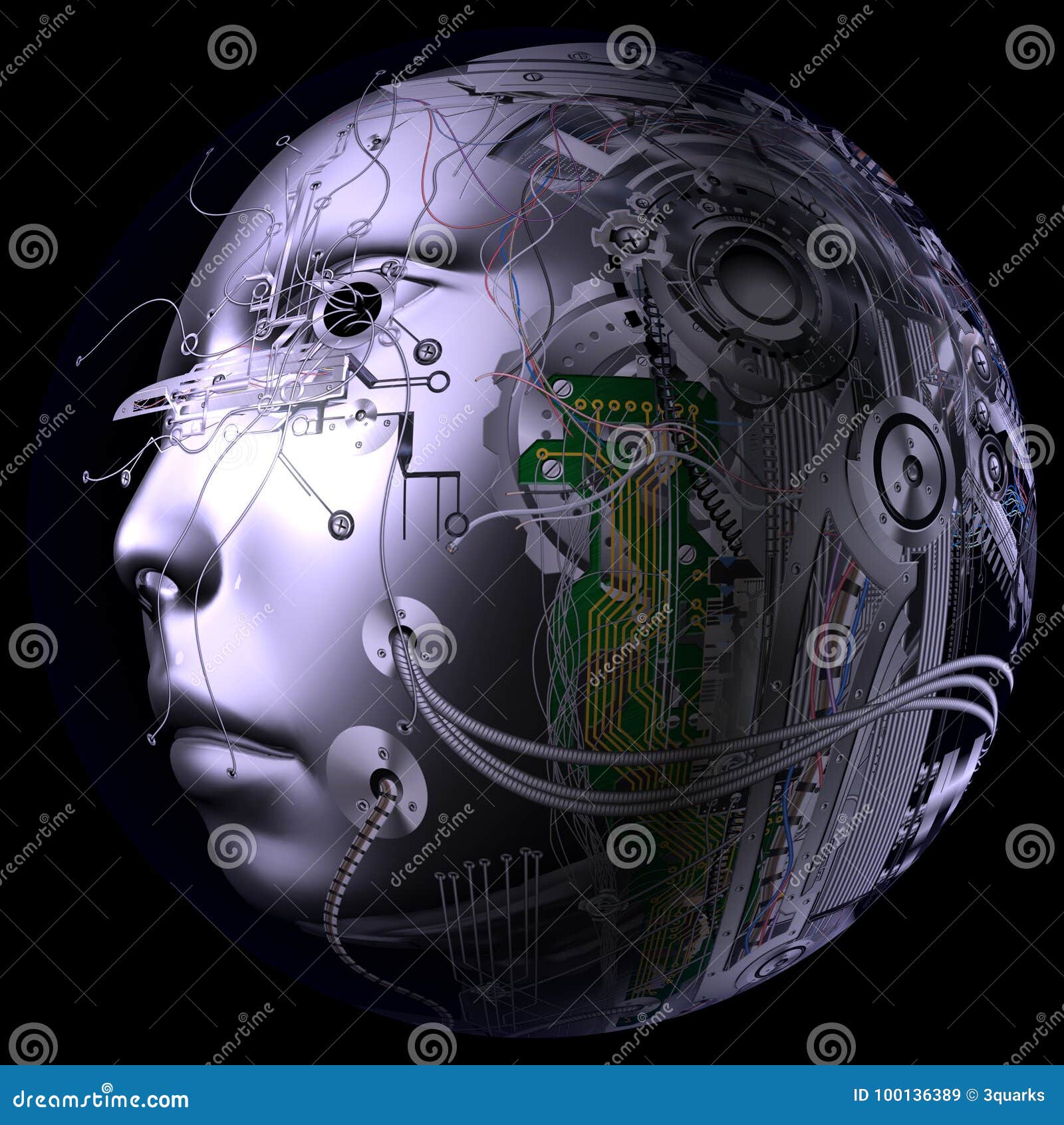 Digital Illustration of a Cyborg Head Stock Illustration - Illustration ...