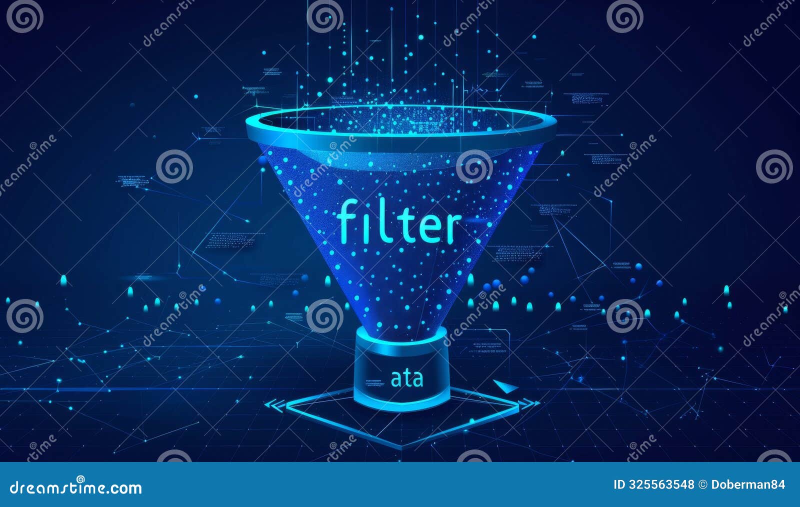 Data Filter Concept Illustration with Funnel on Blue Background Stock ...