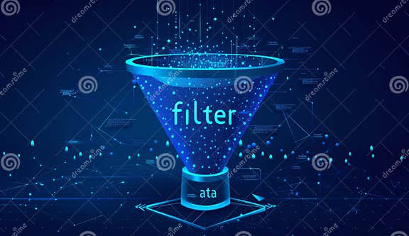 Data Filter Concept Illustration with Funnel on Blue Background Stock ...