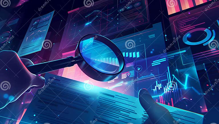 A Digital Illustration Depicting Hands Holding a Magnifying Glass Over ...
